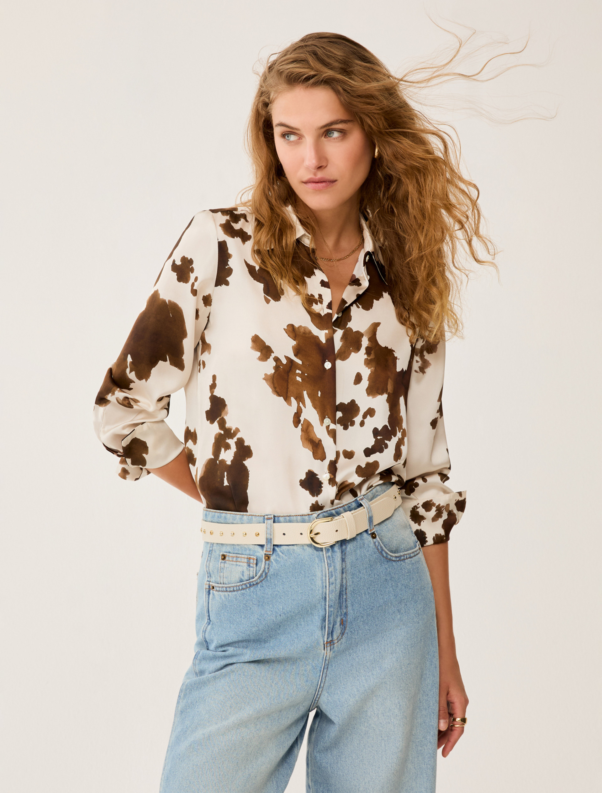 Fluid satin shirt, ivory | Pennyblack