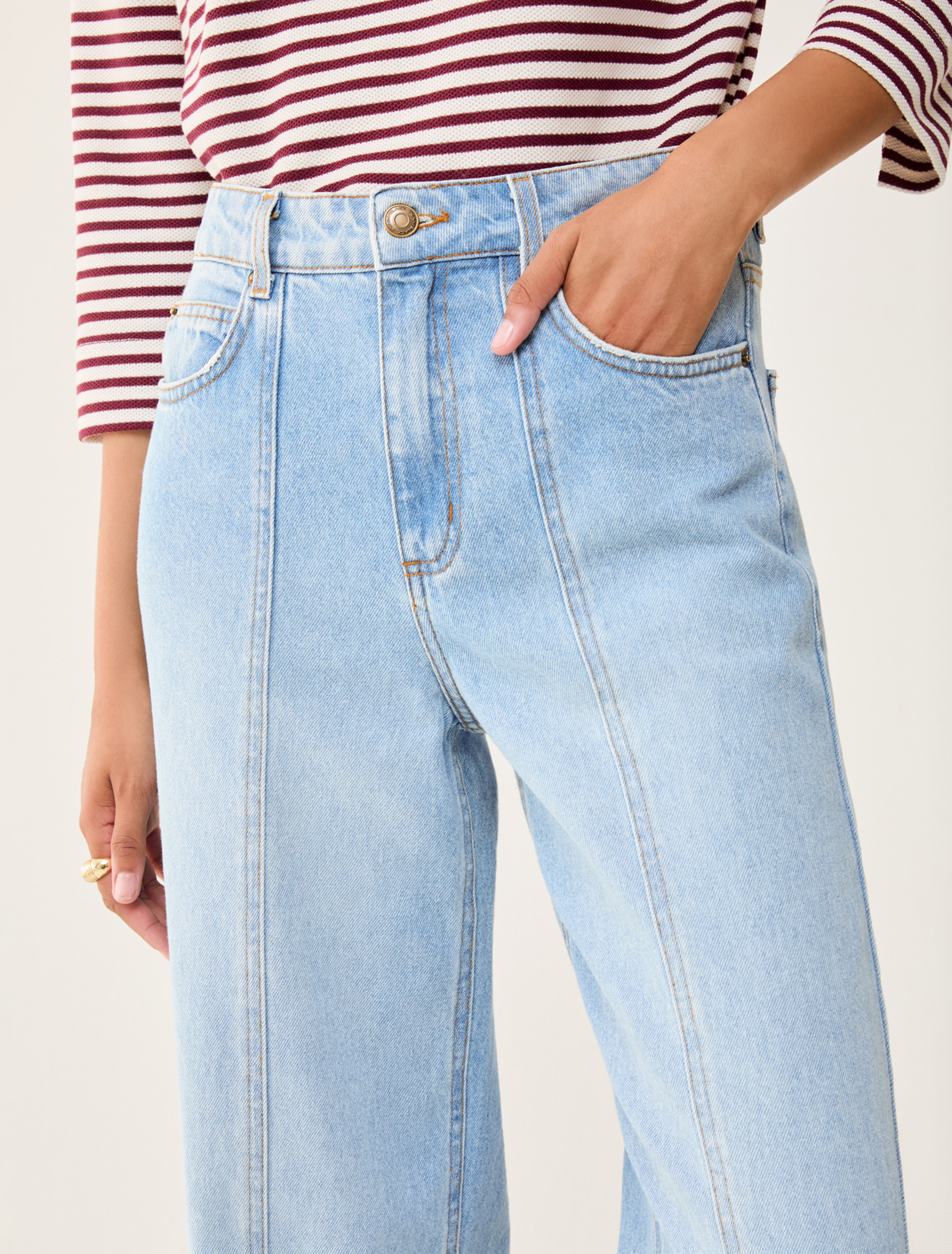 Puddle-cut jeans in faded denim, blue jeans | Pennyblack